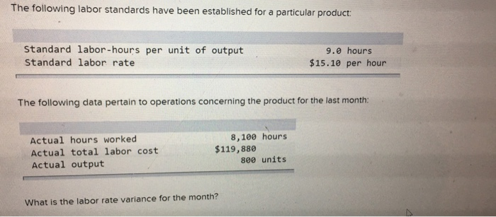 Solved The following labor standards have been established | Chegg.com