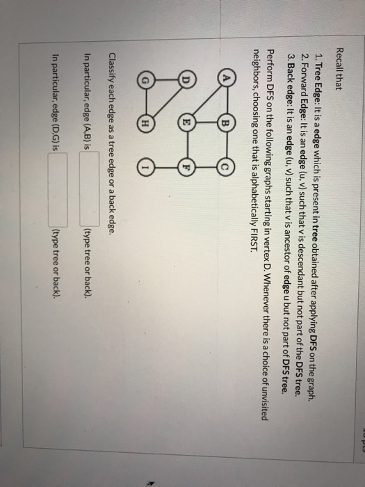 Solved Recall that 1. Tree Edge: It is a edge which is | Chegg.com