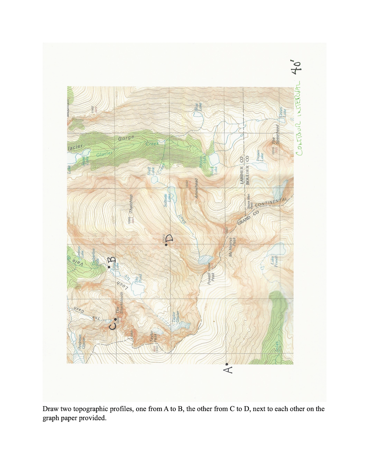 Draw two topographic profiles, one from A to B, the | Chegg.com