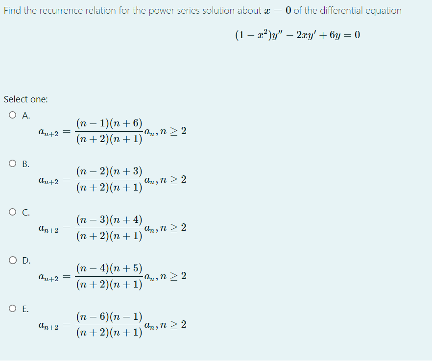 Find the recurrence relation for the power series | Chegg.com