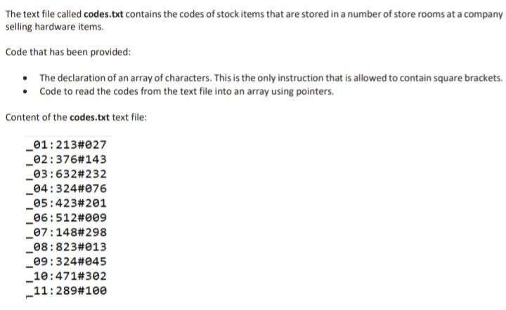 The text file called codes.txt contains the codes of | Chegg.com