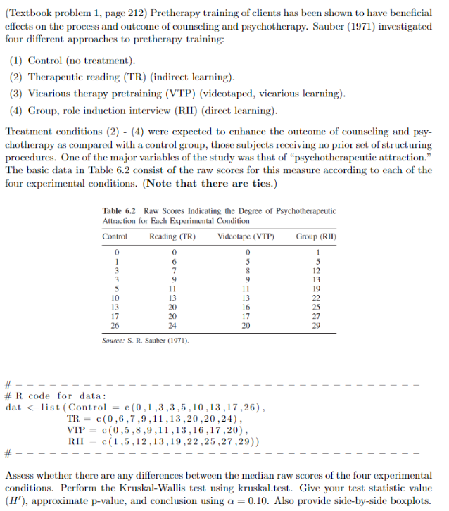 Solved (Textbook problem 1, page 212) Pretherapy training of | Chegg.com