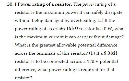 Solved 30. I Power rating of a resistor. The power rating of | Chegg.com