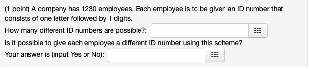 Solved (1 point) A company has 1230 employees. Each employee | Chegg.com