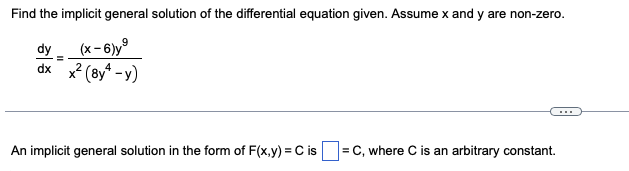 Solved Find the implicit general solution of the | Chegg.com
