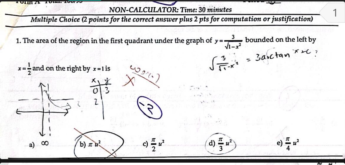 Solved 1. The area of the region in the first quadrant under | Chegg.com