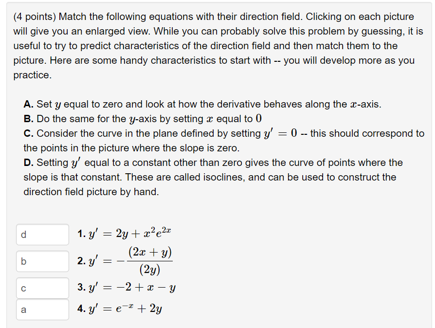 Solved (4 points) Match the following equations with their | Chegg.com