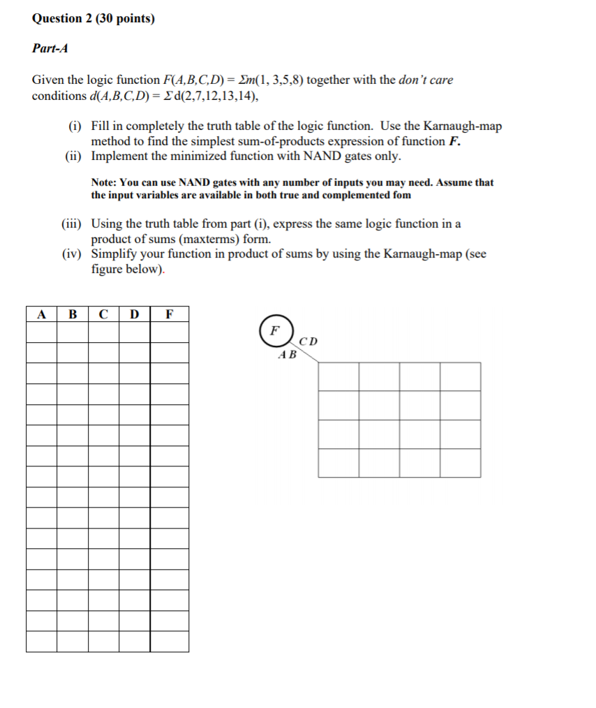 Solved Question 2 30 Points Part A Given The Logic 