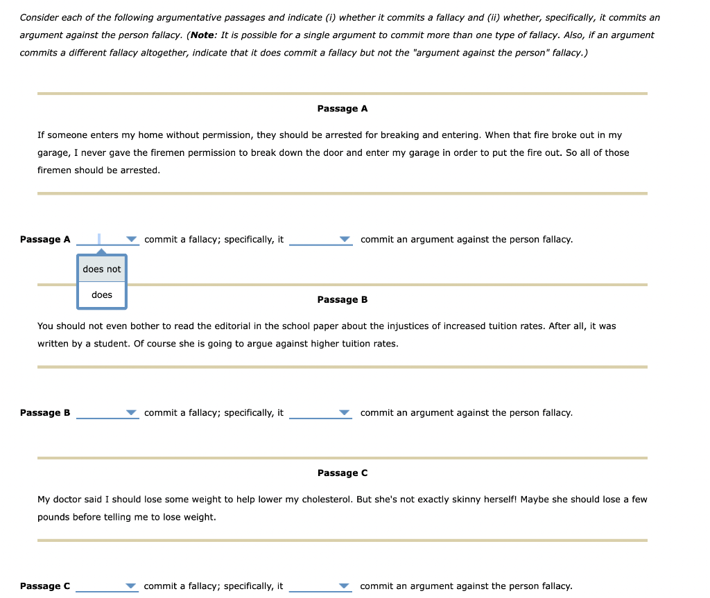 Solved 4. Argument Against the Person (Ad Hominem) fallacy | Chegg.com
