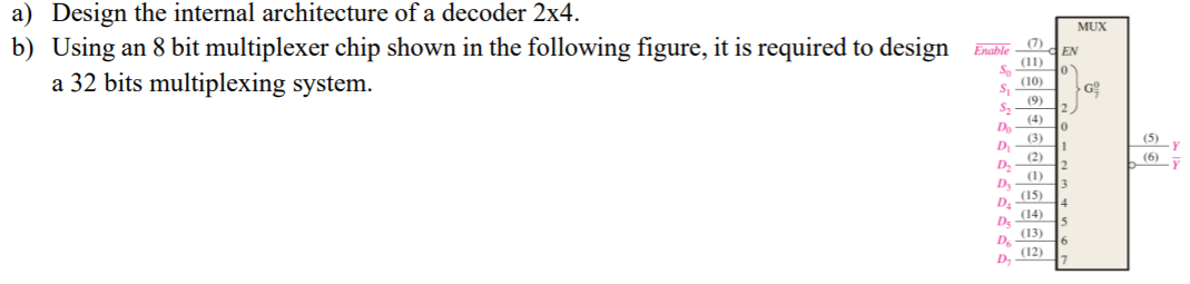Solved a) Design the internal architecture of a decoder 2x4. | Chegg.com
