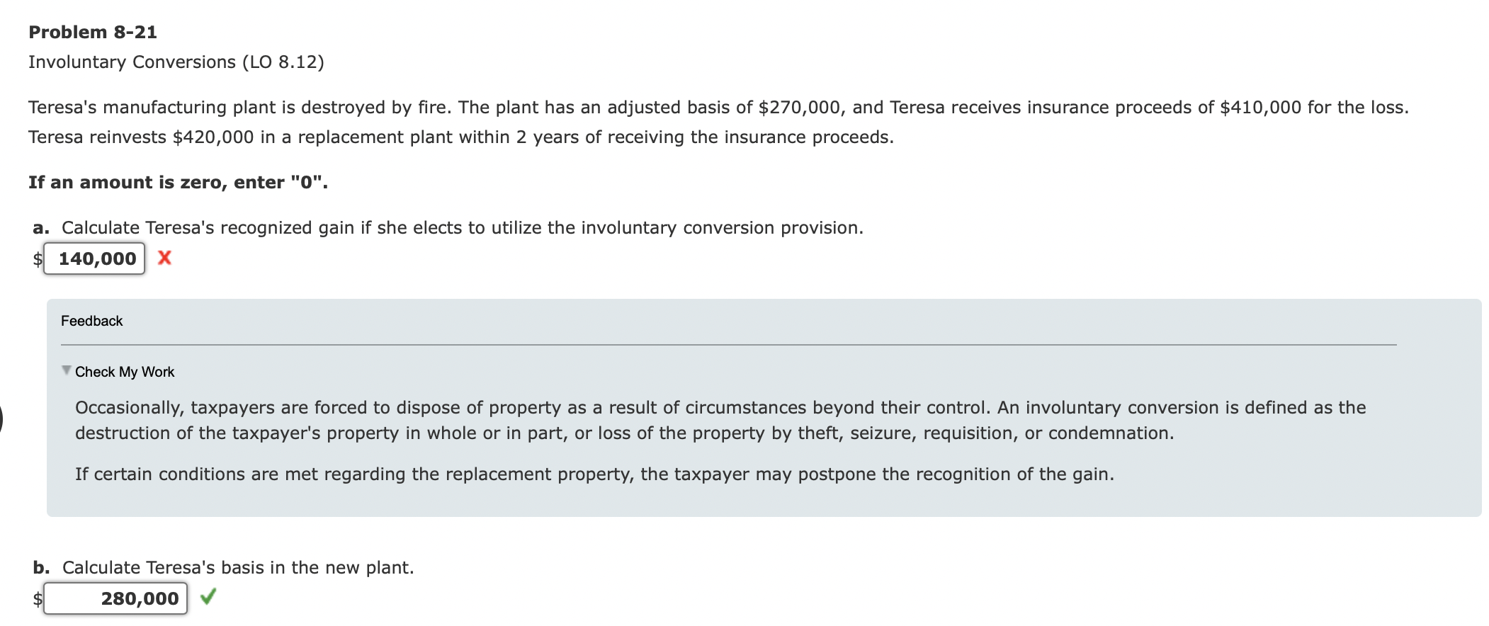 Solved Problem 8-21 Involuntary Conversions (LO 8.12) | Chegg.com