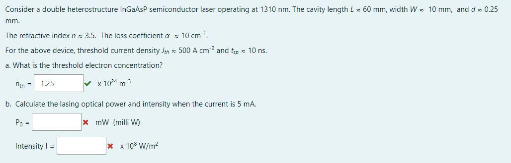 Solved Consider a double heterostructure InGaAs | Chegg.com