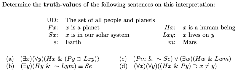 Solved Determine the truth-values of the following sentences | Chegg.com