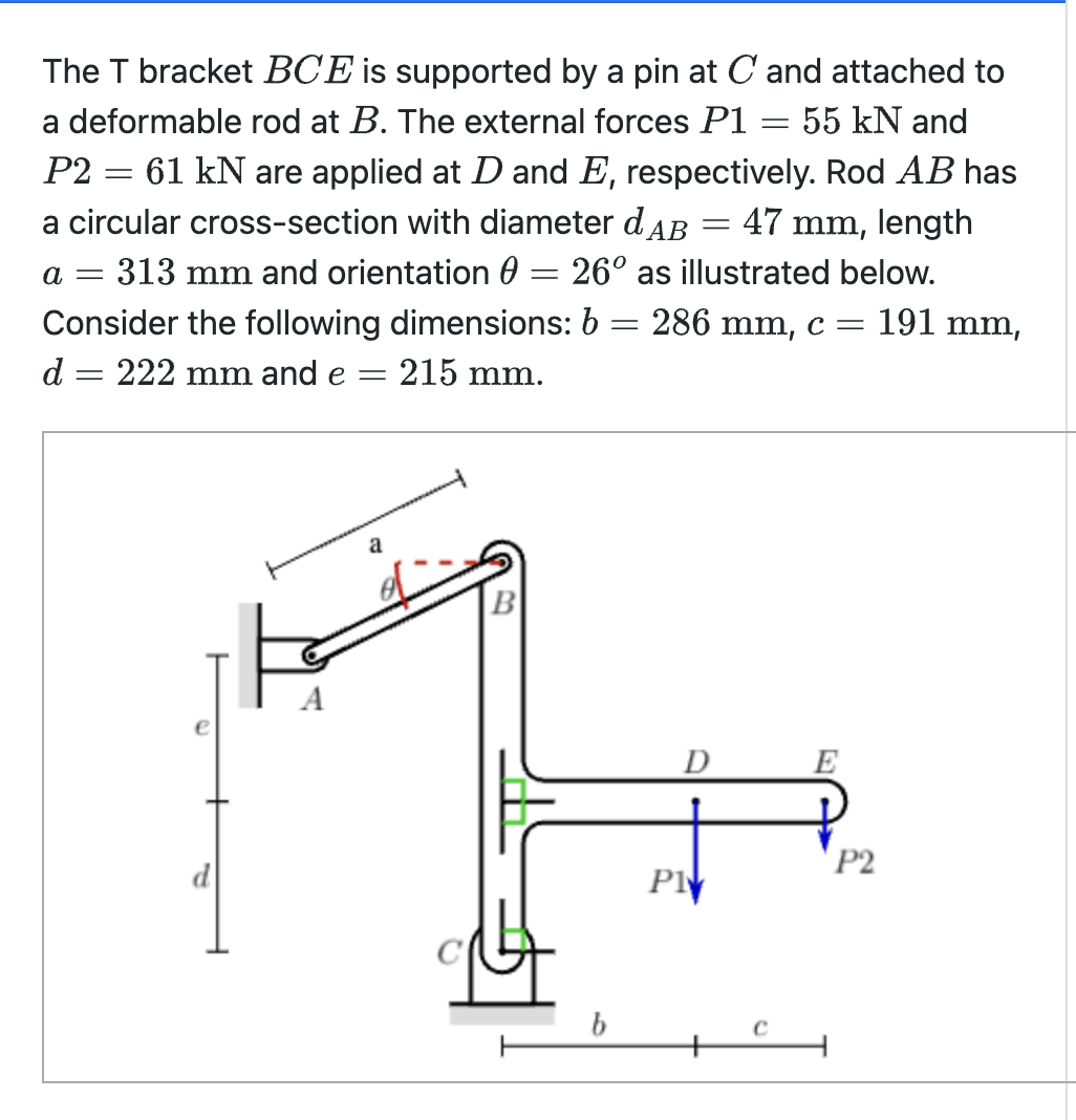 Solved The T bracket BCE is supported by a pin at C and | Chegg.com