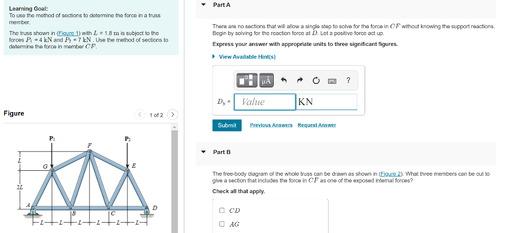 Solved Part A Learning Goal: To use the method of sections | Chegg.com