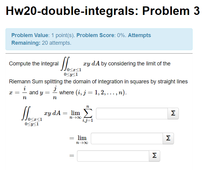 Solved Hw20-double-integrals: Problem 3 Problem Value: 1 | Chegg.com