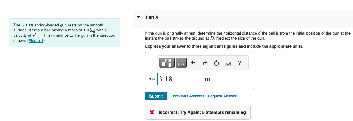 Solved The 5.0 kg spring-loaded gun rests on the smooth | Chegg.com