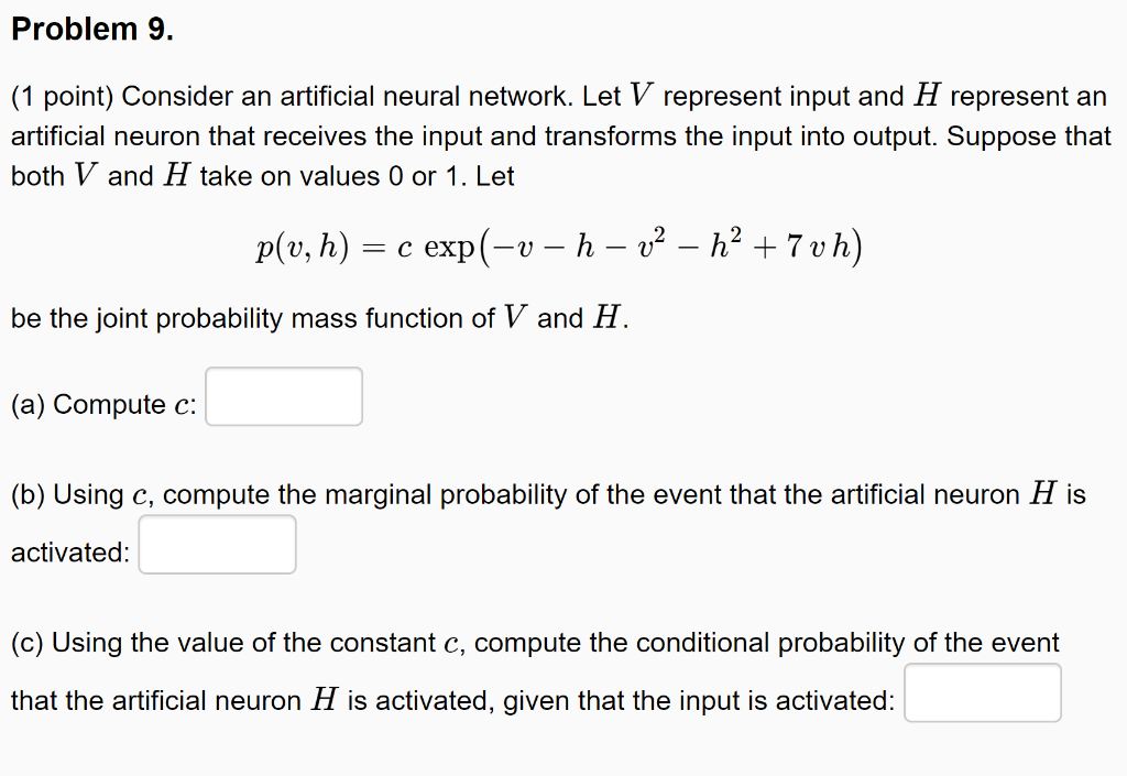 Solved Problem 9. (1 point) Consider an artificial neural | Chegg.com