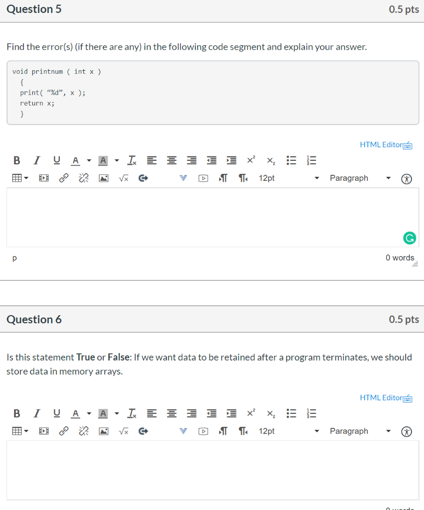 Solved Question 5 0.5 pts Find the error(s) (if there are | Chegg.com