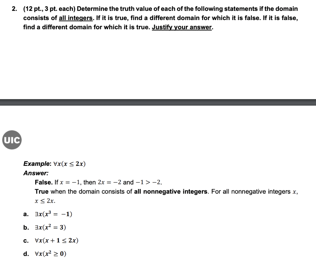 Solved 2. (12 pt., 3 pt. each) Determine the truth value of | Chegg.com