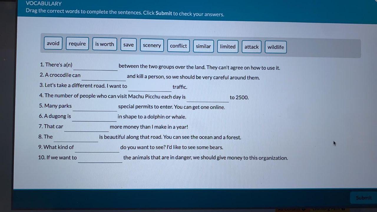 Solved Vocabulary Drag The Correct Words To Complete The