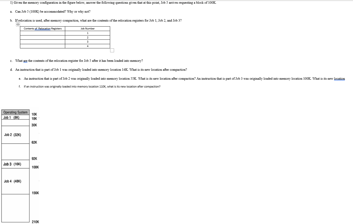 Solved 1) Given the memory configuration in the figure | Chegg.com