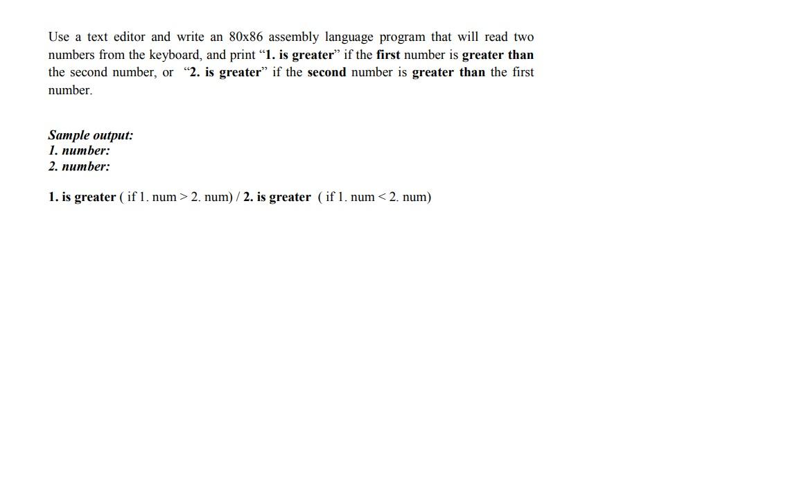 Solved Use a text editor and write an 80x86 assembly | Chegg.com