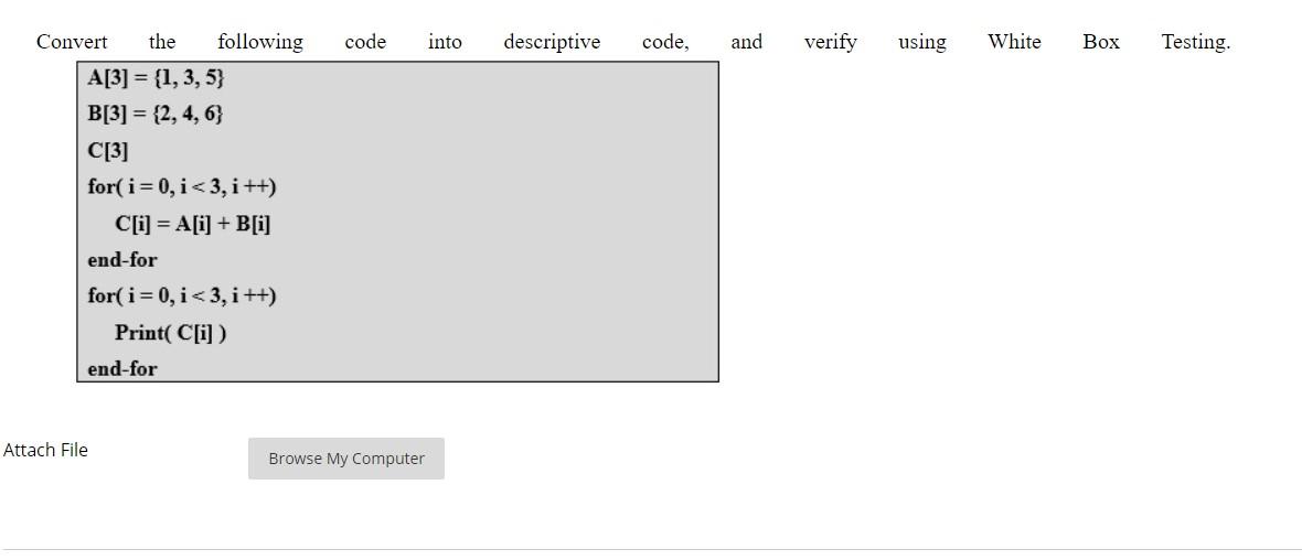 Solved Code Into Descriptive Code And Verify Using White