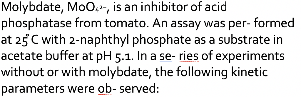 Solved Molybdate, MoO,-, is an inhibitor of acid phosphatase | Chegg.com