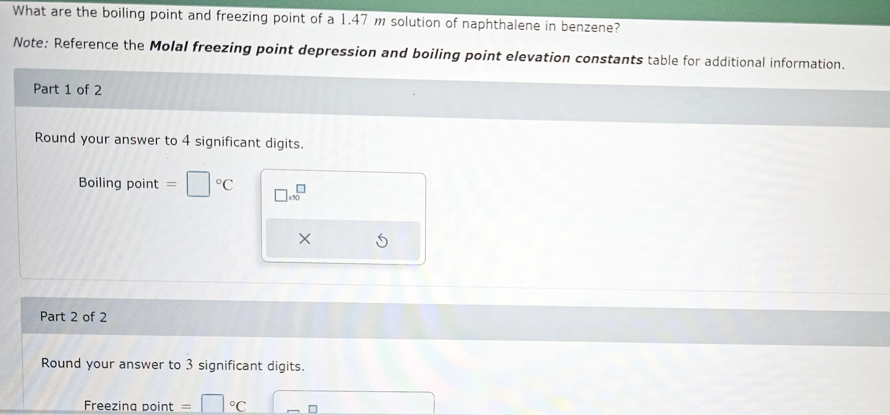 Solved What are the boiling point and freezing point of a | Chegg.com
