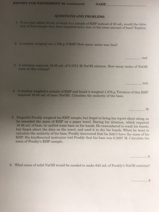 Solved NAME SECTION INSTRUCTOR DATE REPORT FOR EXPERIMENT 22 | Chegg.com