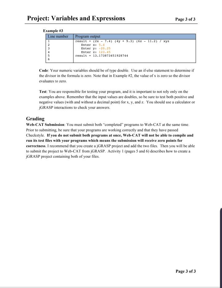 Solved Project: Variables and Expressions Page 1 of 3 | Chegg.com