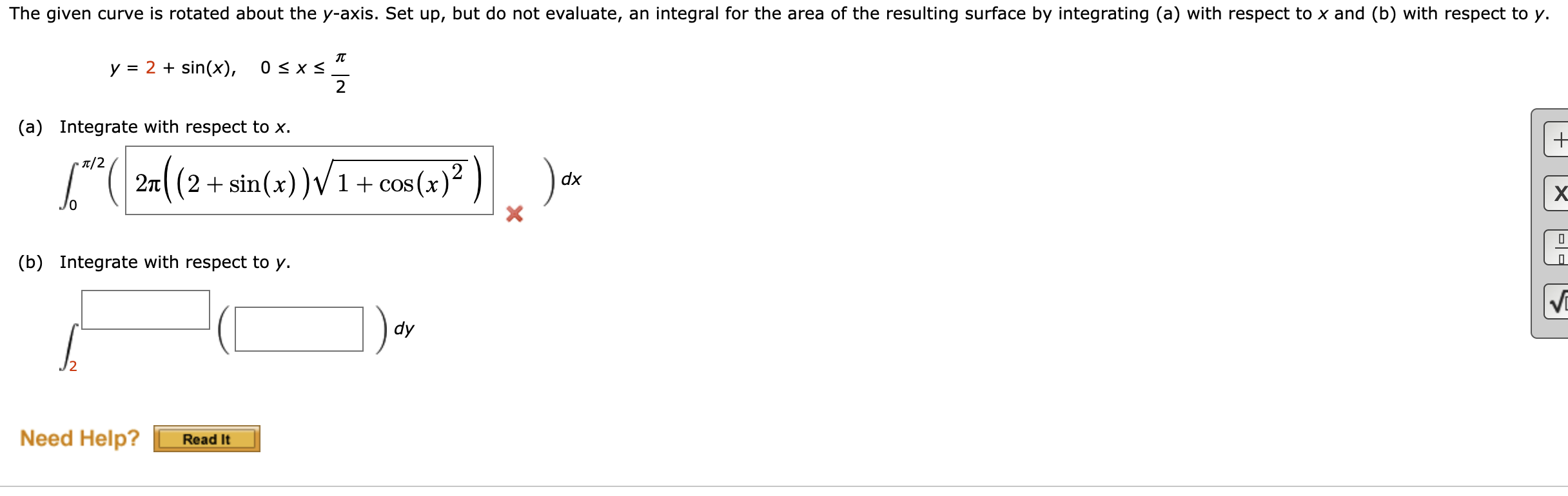 Solved The Given Curve Is Rotated About The Y Axis Set Up 