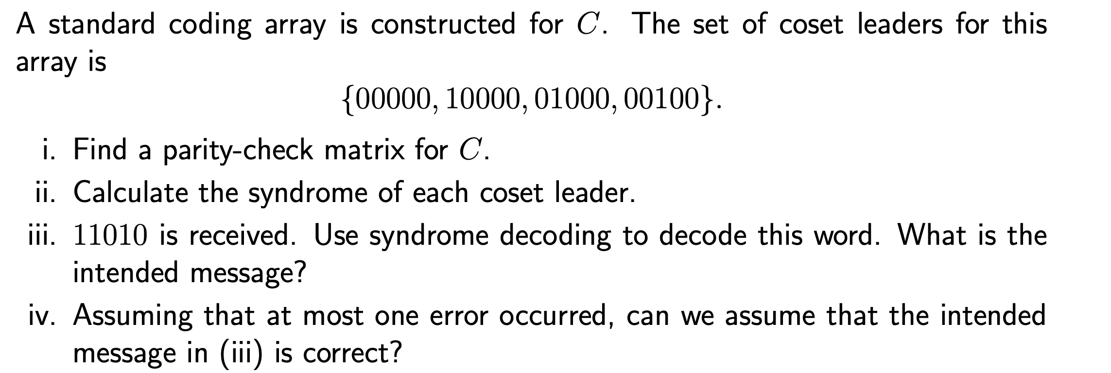 Solved A Standard Coding Array Is Constructed For C The Set 6810