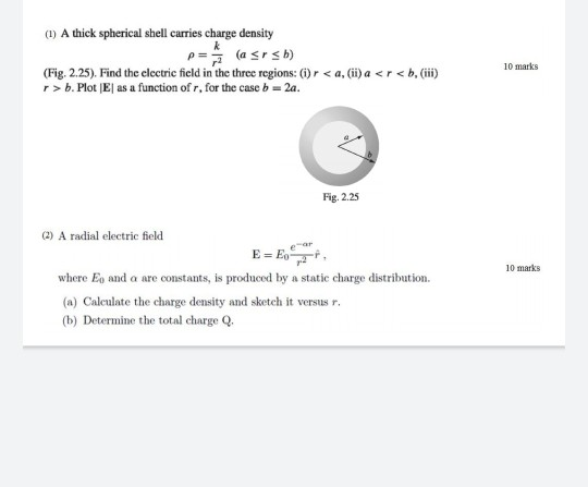 Solved (1) A thick spherical shell carries charge density p= | Chegg.com
