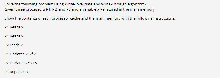 Solved Solve the following problem using Write-Invalidate | Chegg.com