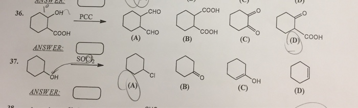 Solved 36. OH CHO COOH PCC COOH CHO COOH COOH (D ANSWER 37. | Chegg.com