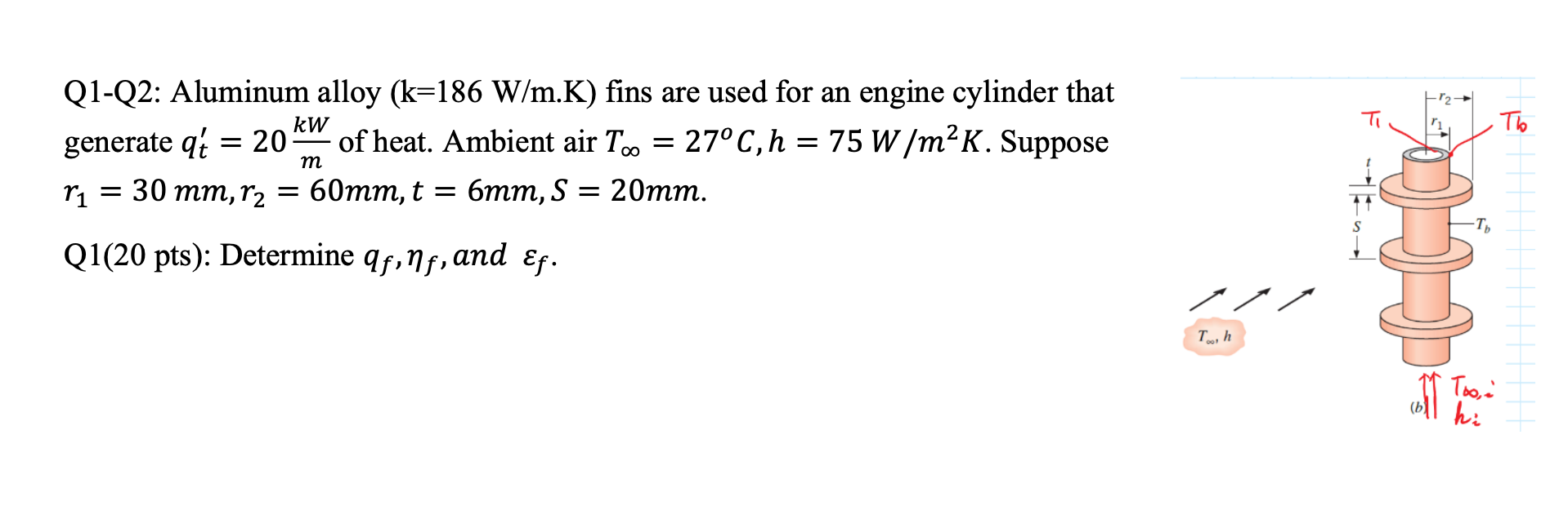 Solved Q1-Q2: Aluminum alloy (k=186 W/m.K) fins are used for | Chegg.com