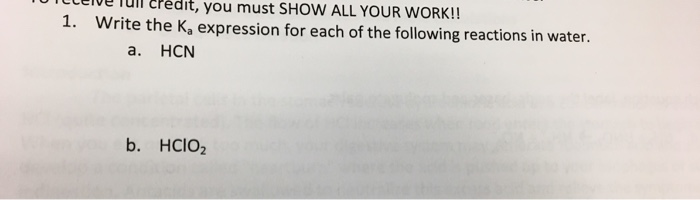 Solved Write the K_a expression for each of the following | Chegg.com