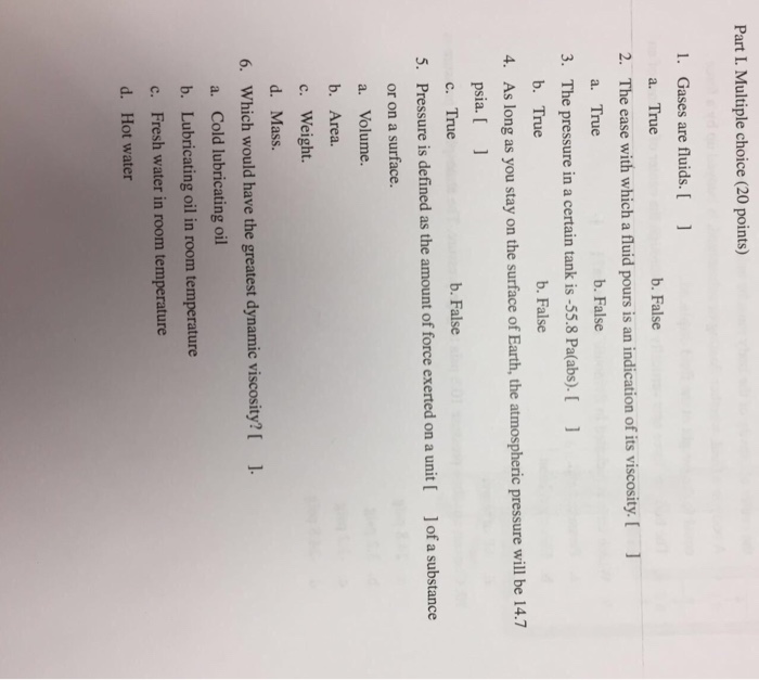 Solved Part L. Multiple choice (20 points) 1. Gases are | Chegg.com