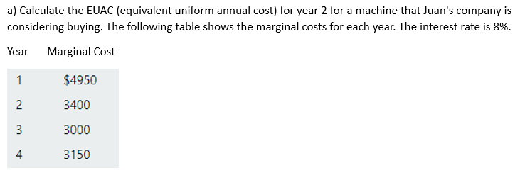Solved a) Calculate the EUAC (equivalent uniform annual | Chegg.com