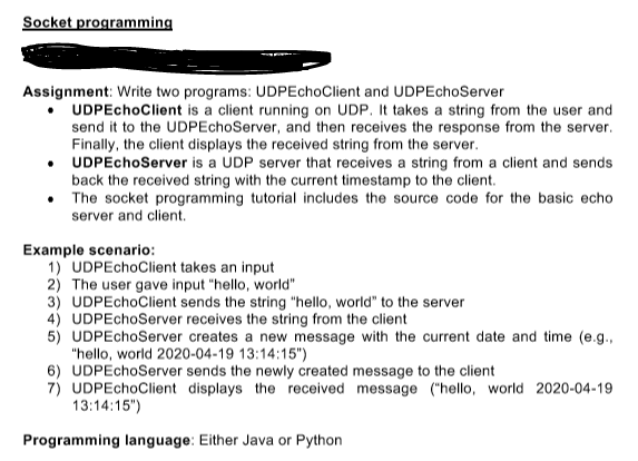 Socket programming Assignment: Write two programs: | Chegg.com