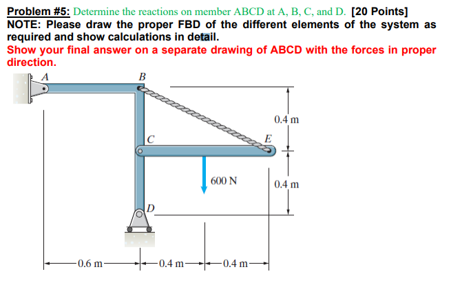 Solved Problem \#5: Determine the reactions on member ABCD | Chegg.com