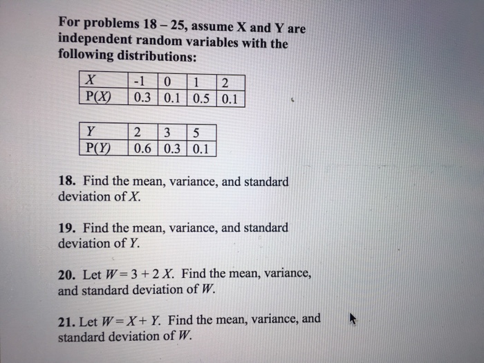 Solved For Problems 18 25 Assume X And Y Are Independent 