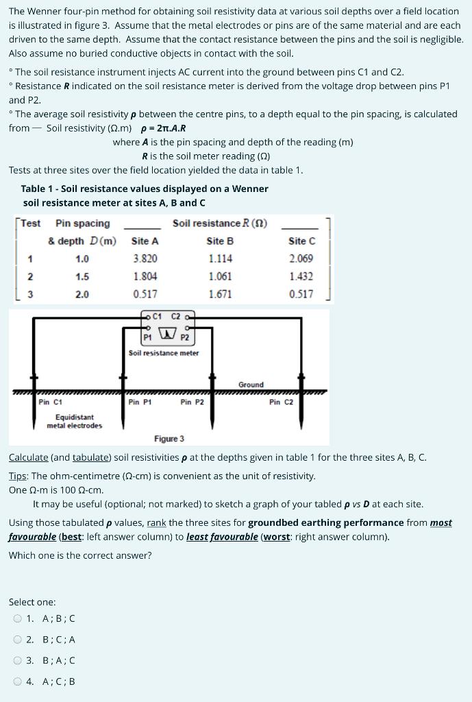 Solved The Wenner four-pin method for obtaining soil | Chegg.com