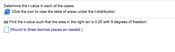 Solved Determine the t-value in each of the cases Click the | Chegg.com