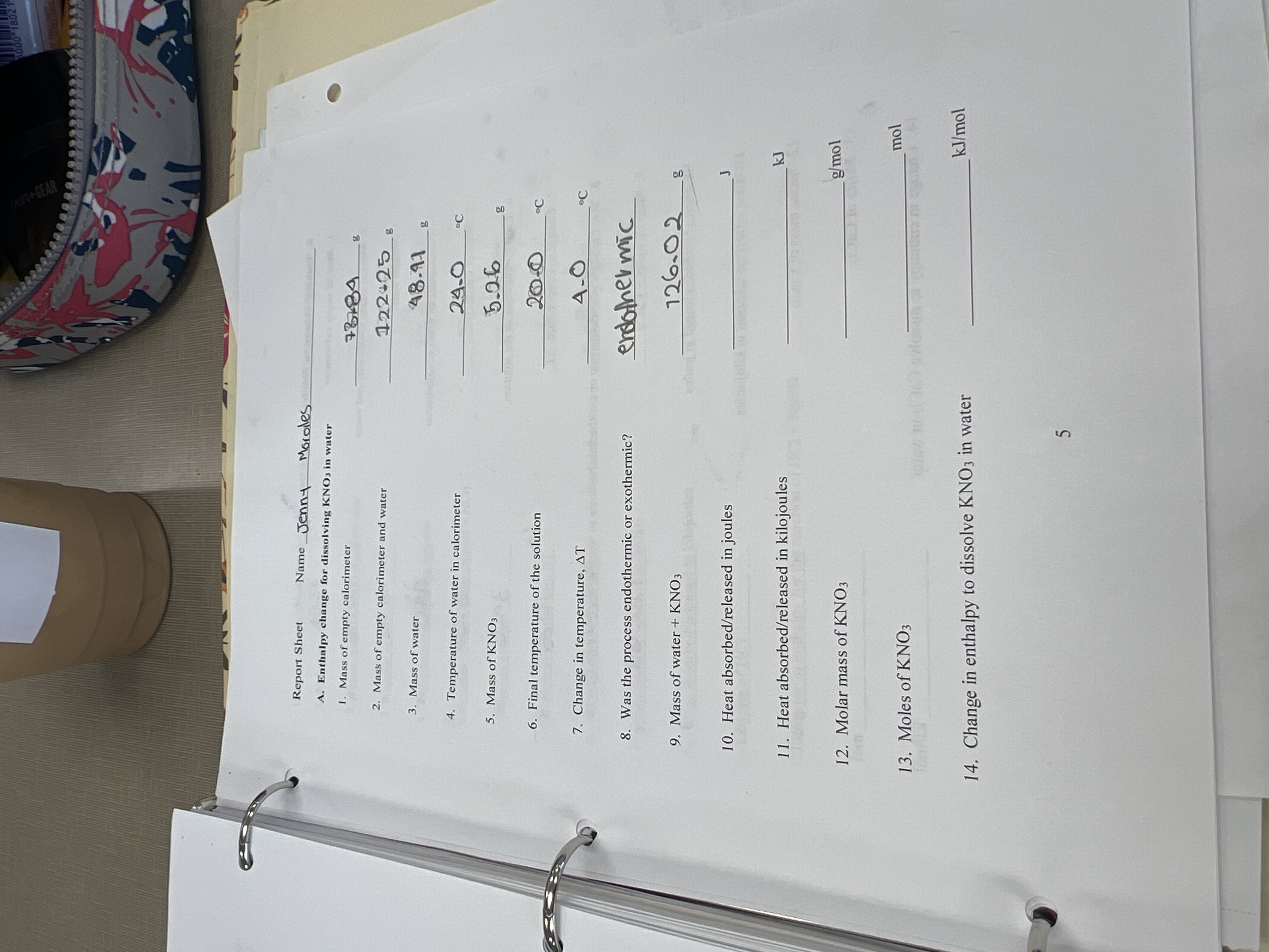 Solved A. Enthalpy change for dissolving KNO3 in water 1. | Chegg.com