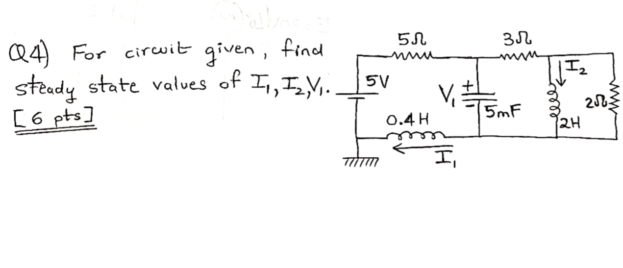 Solved Q4) For circuit given, find steady state values of | Chegg.com