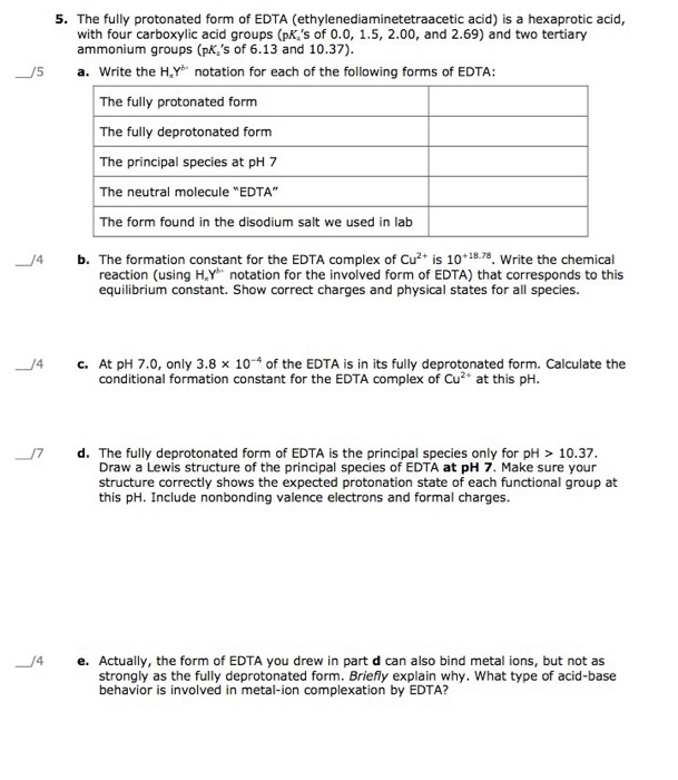 Solved 5. The fully protonated form of EDTA | Chegg.com