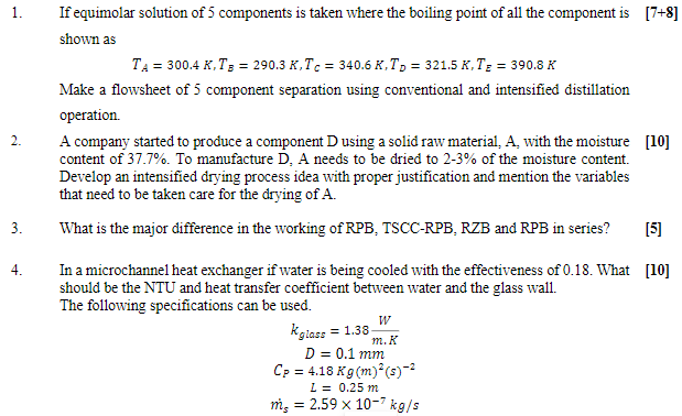 Solved 1. If equimolar solution of 5 components is taken | Chegg.com